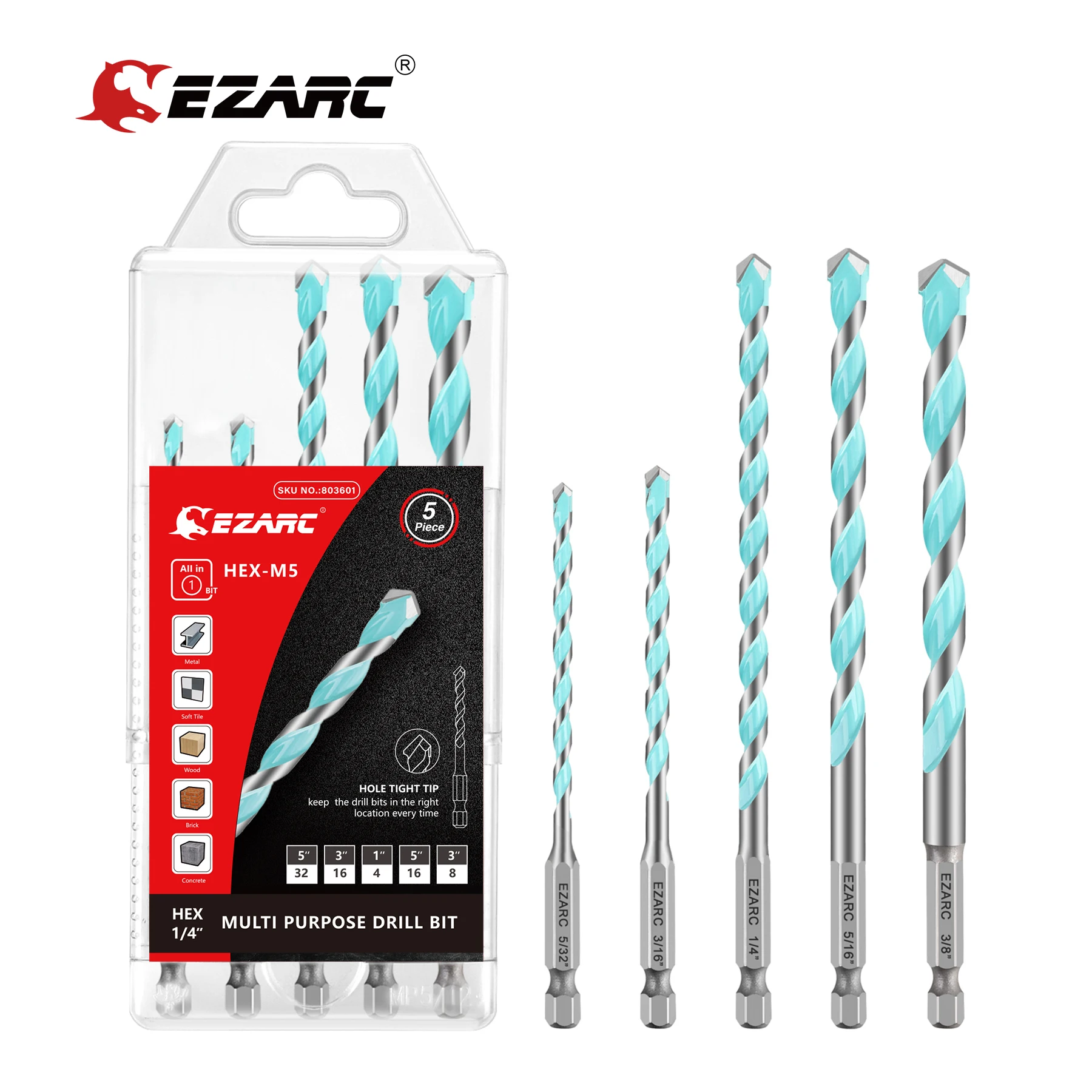 EZARC-5Pcs-Carbide-Tip-Multi-Purpose-Drill-Bit-Set-Hex-Shank-Masonry ...