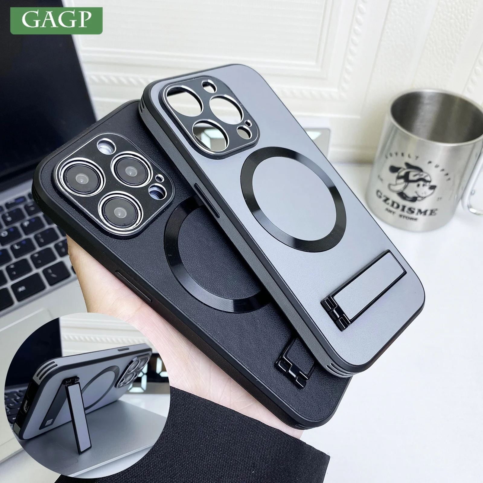 Fashion-Leather-Invisible-Bracket-Case-For-iPhone-15-14-13-12-11-Pro ...