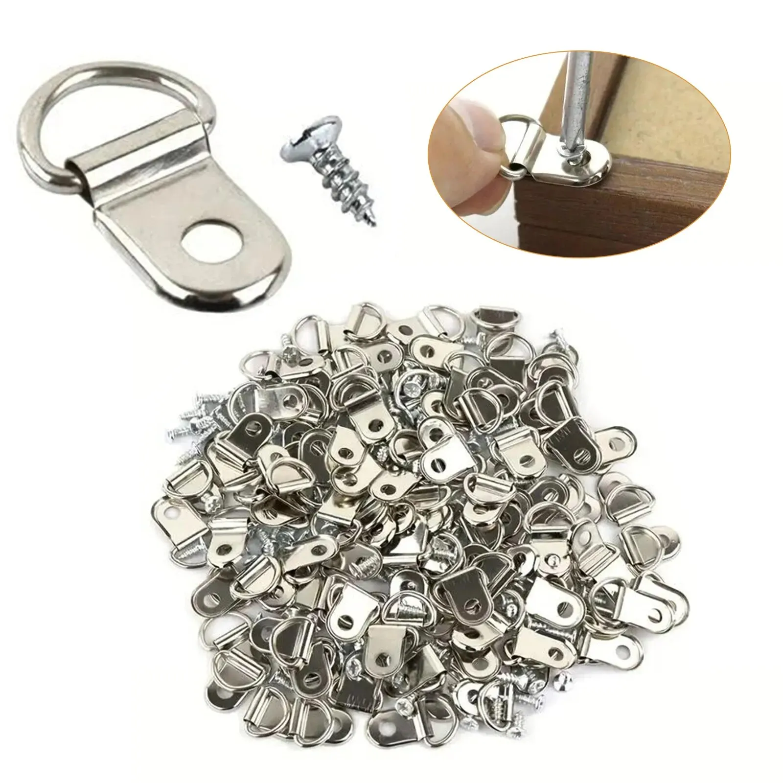 100Pcs-Round-D-Ring-Buckle-Photo-Wall-Hook-With-Screws-Oil-Painting ...