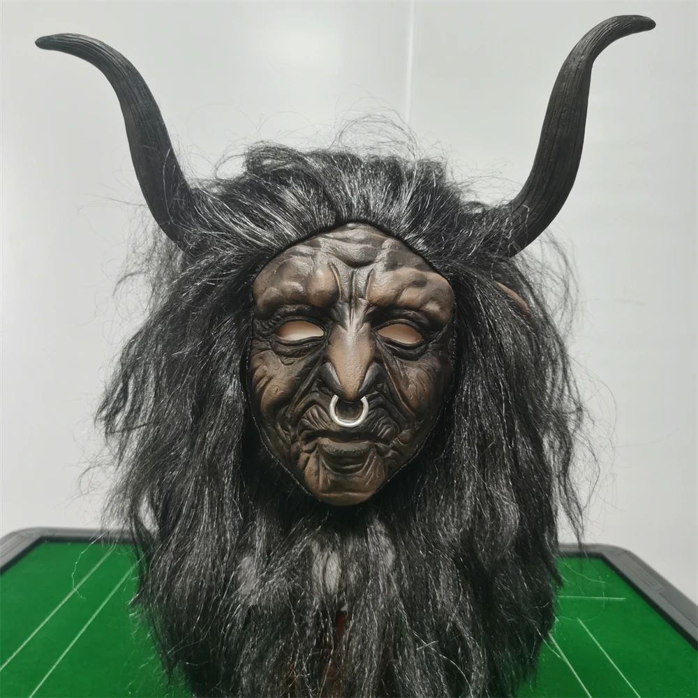 Scary-Ox-Horn-Monster-Mask-Evil-Witch-Latex-Full-Head-Mask-With-Hair ...