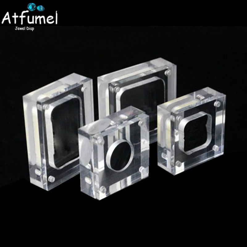 2pcs Transperant 아크릴 다이아몬드 상자 휴대용 뚜껑 반지 펜 던 트 스톤 보석 쥬얼리 스토리지 디스플레이 주최자 케이스 구슬 상자보석 포장 And 디스플레이