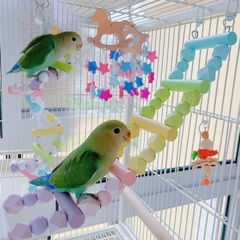 Parrot-Bird-Toy-Ladder-Swing-Pole-Macaron-Rainbow-Climbing-Ladder-Pet ...