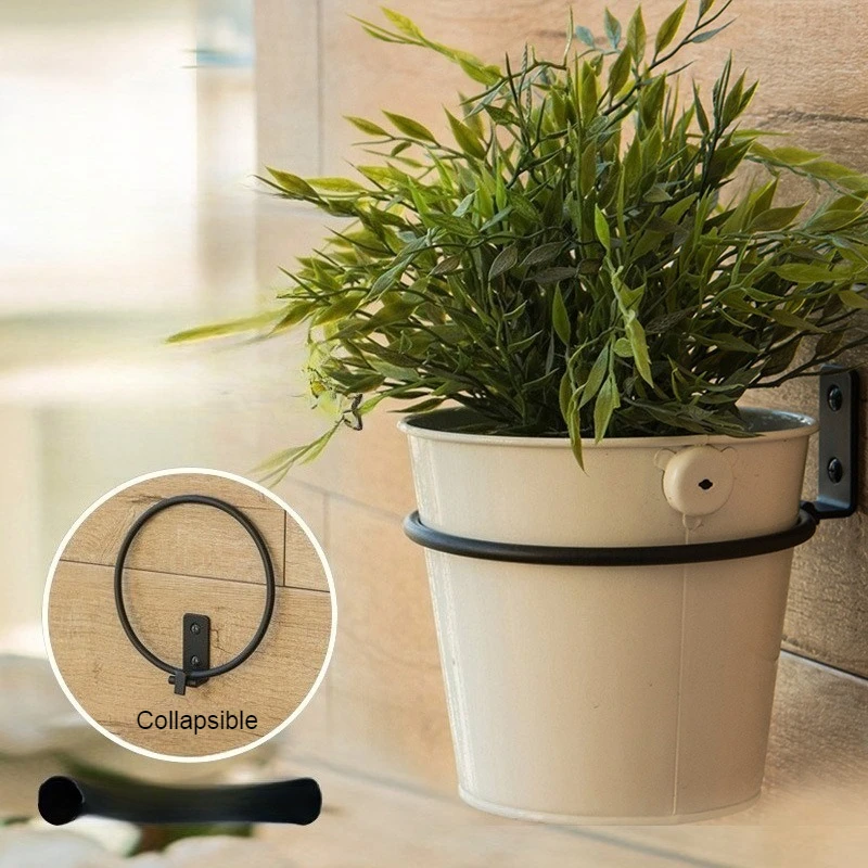 Flower Pot Holder Ring Wall Mounted Plant Holder Ring Metal Black ...