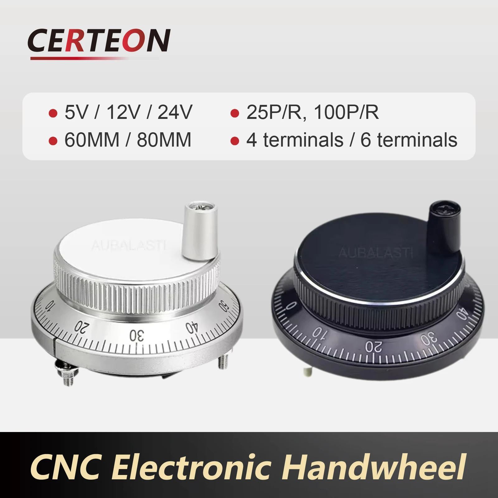 100PPR CNC Manual Pulse Generator Handwheel 60/80mm 4Pin 6Pin 5V 12V ...