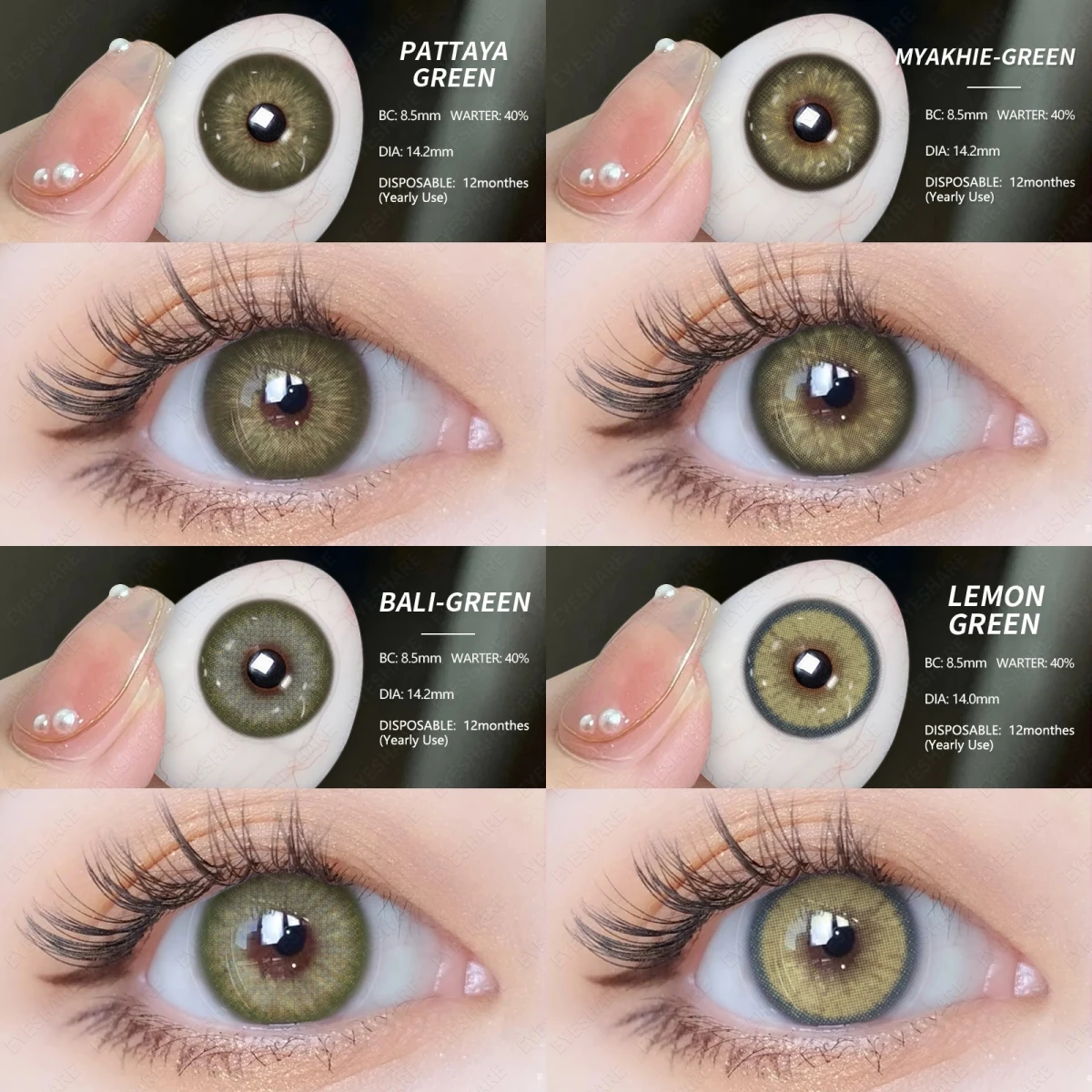 EYESHARE-Lentilles-de-Contact-Color-es-Verres-Oculaires-Verts-et-Bl192 ...