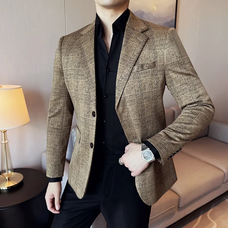 Men's British Style Fashionable Luxury Suit Jacket High-quality Plaid ...