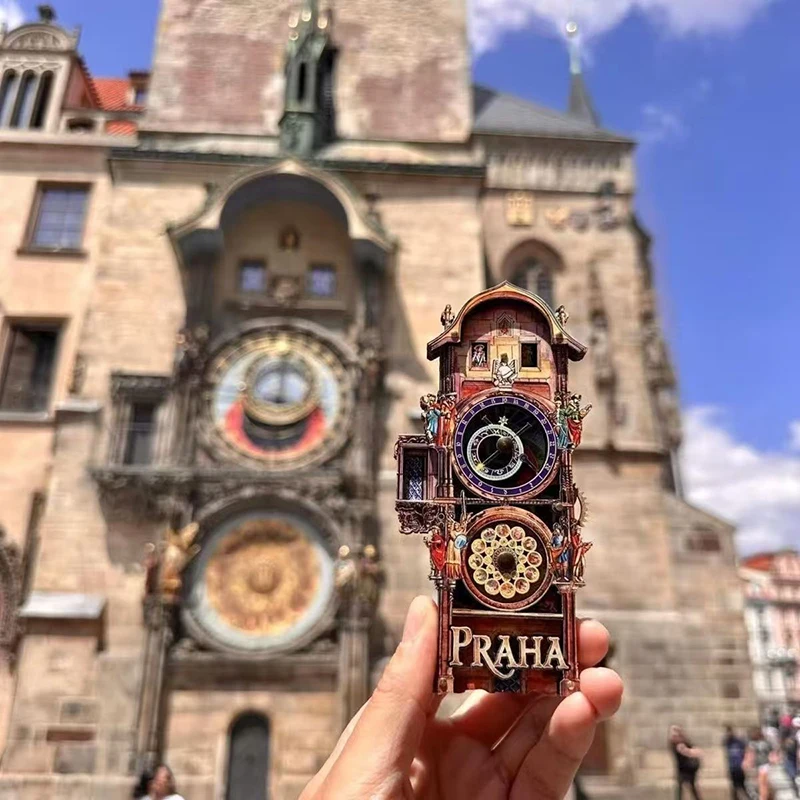 1Pcs Refrigerator Magnets Prague Square Astronomical clock gear Wooden ...
