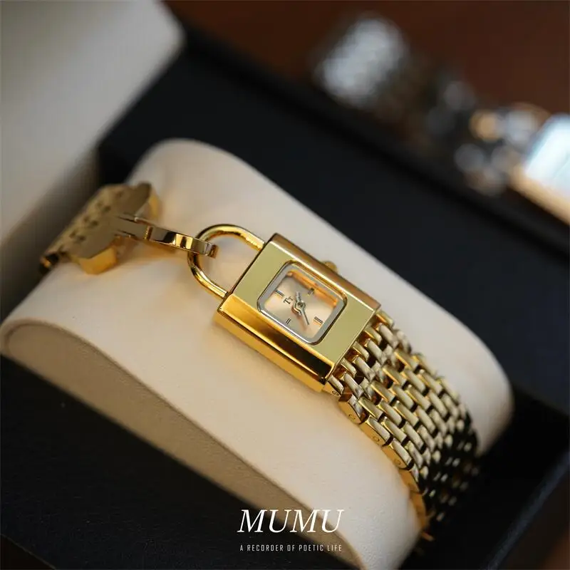 2024 New Quartz Women's Watch Lock shaped Watch Gold Plated Bracelet ...
