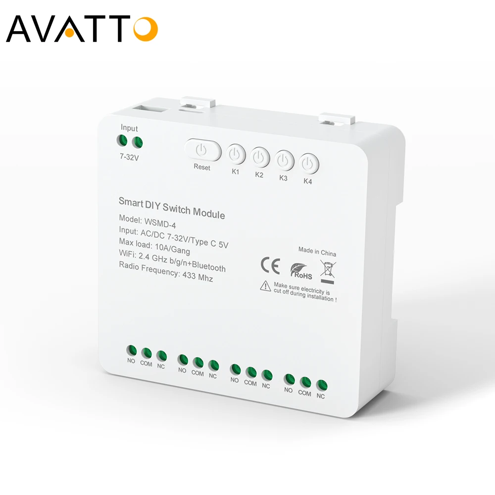 AVATTO-Tuya-Wifi-4-Channels-Switch-Module-7-32V-85-250V-RF-433-Remote ...