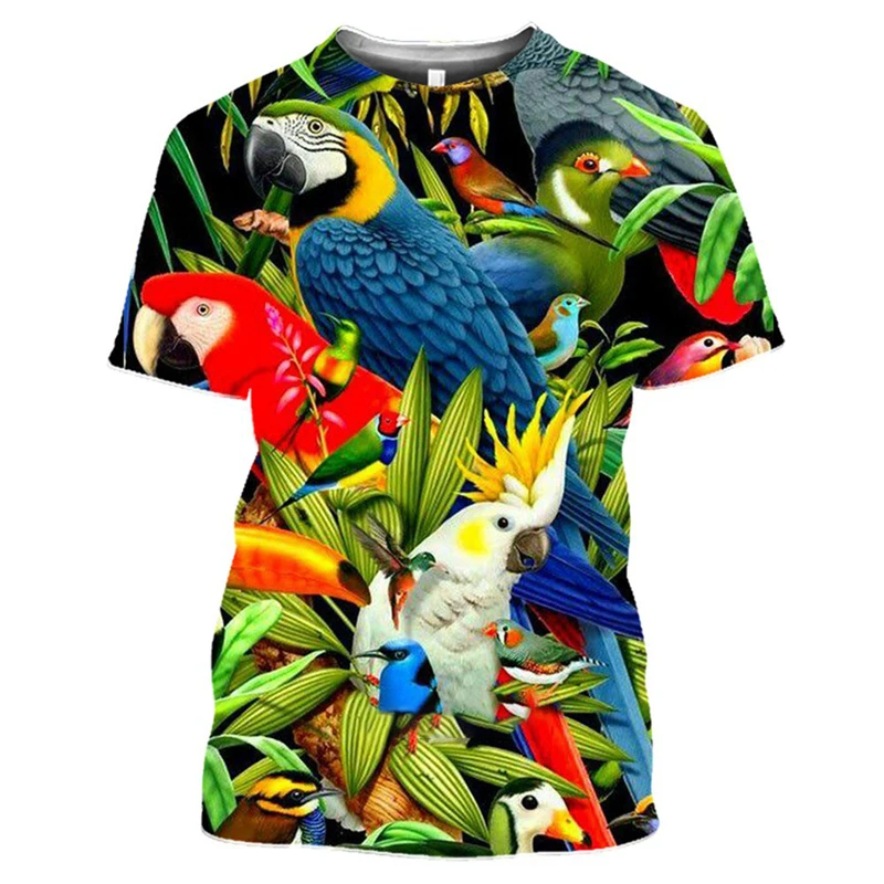 Colorful Animal Parrot T-shirt Men's Clothing Round Neck T Shirts 3D ...