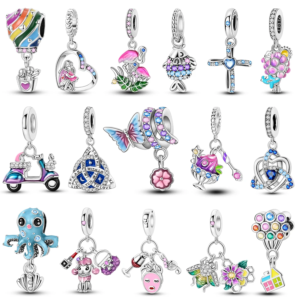 Silver Plated Fit Bangle Charms Hot Air Balloons Butterfly Beads 925 ...