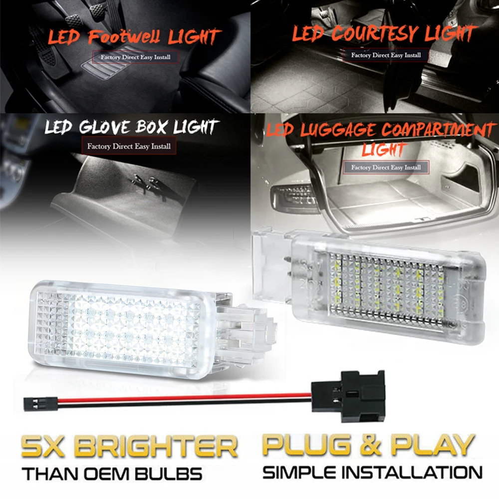 2x LED Footwell Boot Door Light Courtesy Luggage Lamp For VW Jetta ...
