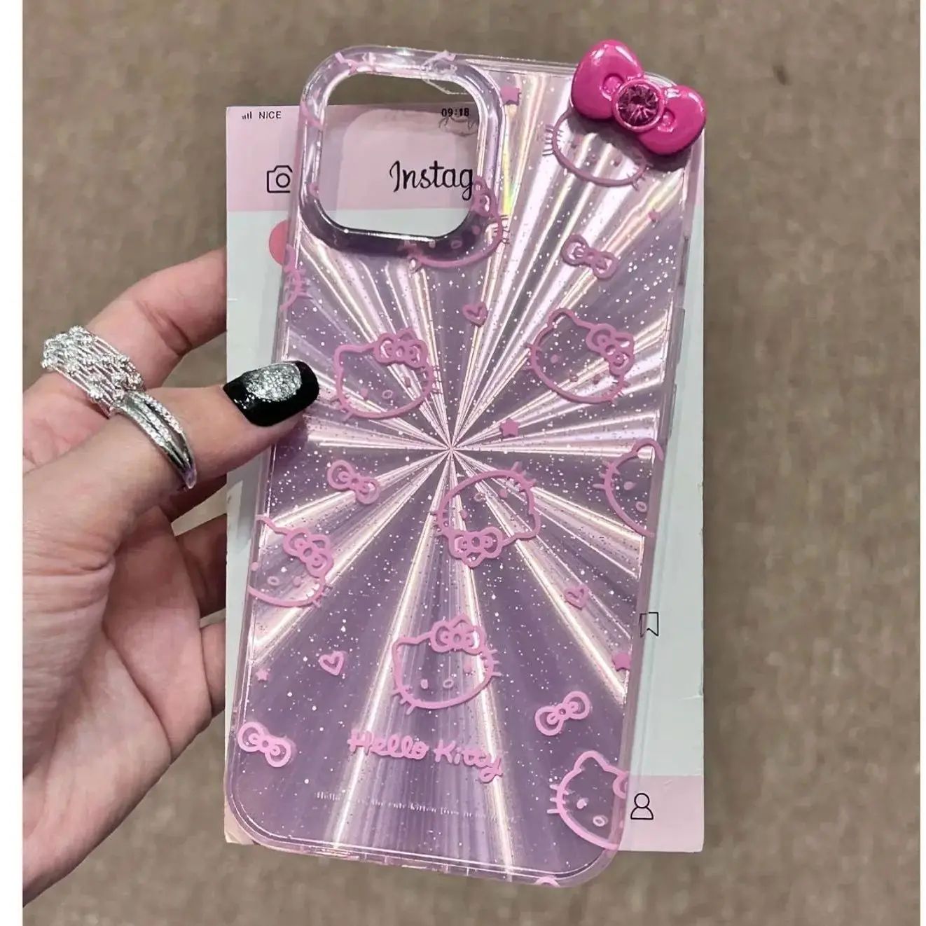 Sanrio-funda-de-tel-fono-con-purpurina-para-iPhone-carcasa-rosa-con ...