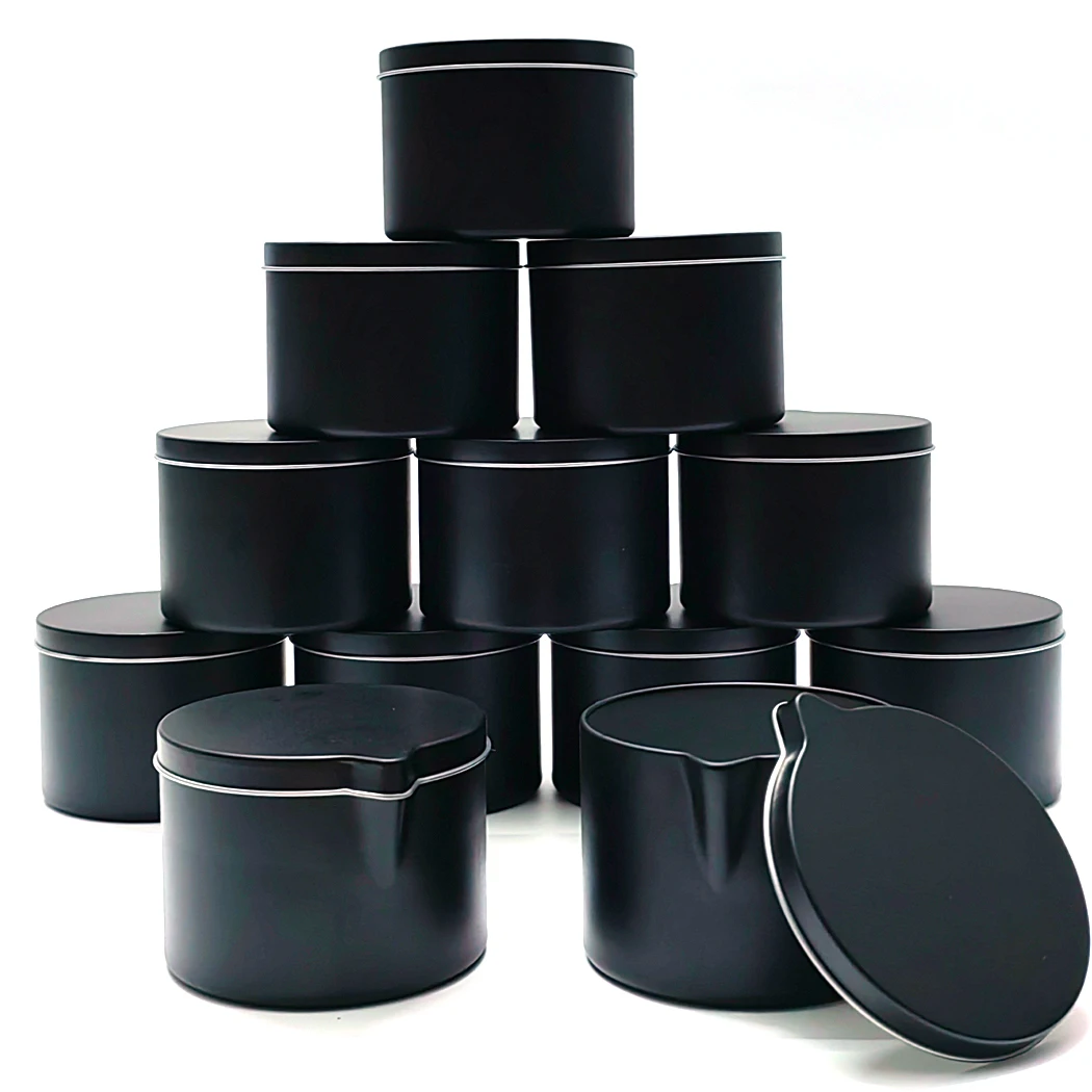 12Pcs-Black-Candles-Tin-Jars-Aromatherapy-Box-with-Pour-Spout-Small ...