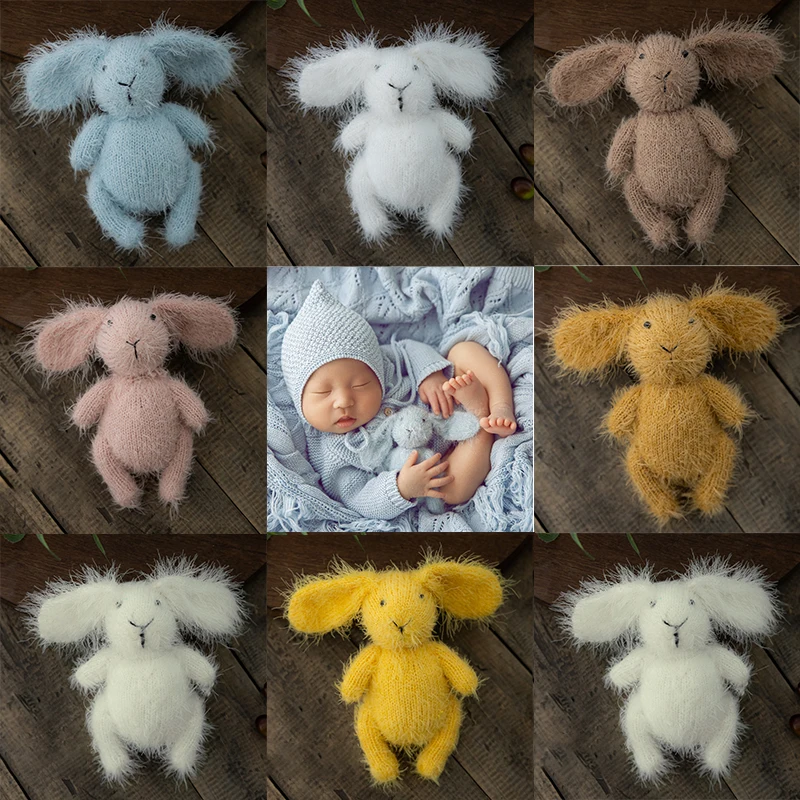 Plush-Rabbit-Dolls-Knitted-Newborn-Handmade-Photography-Props-Mink-Fur ...