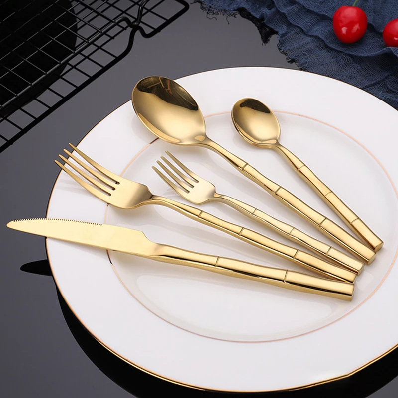 Stainless Steel Tableware Set Bamboo Festival Design Cutlery Knife Fork ...