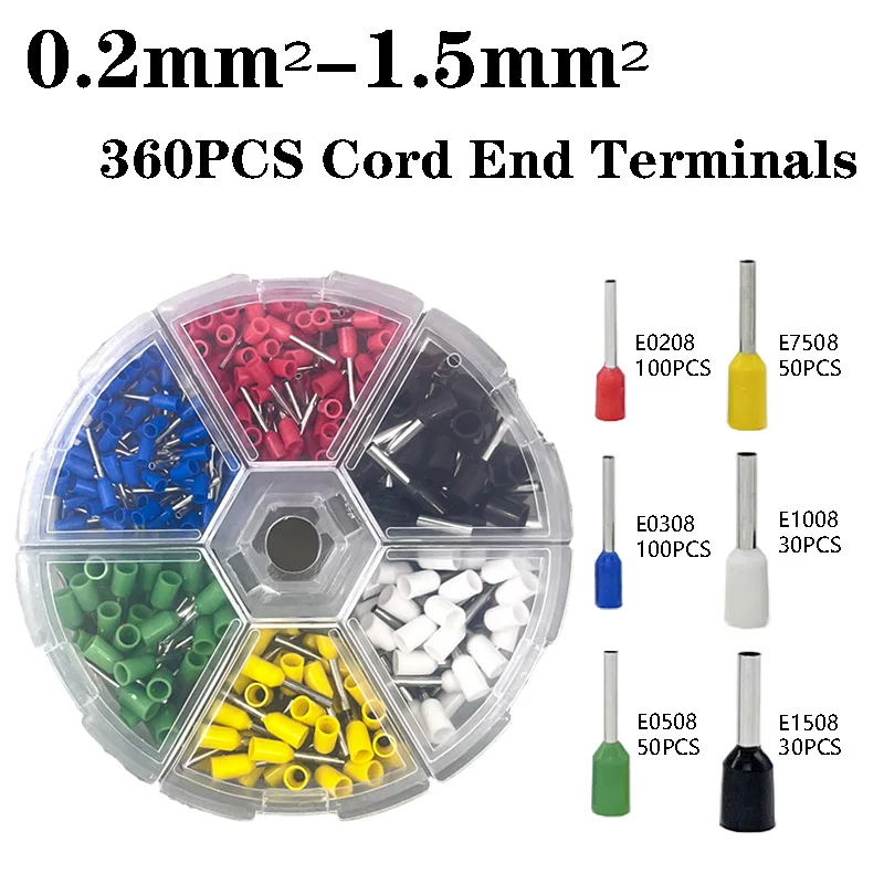 360PCS-Pure-Copper-Cord-End-Terminals-Kit-Insulated-Tubular-Crimp ...