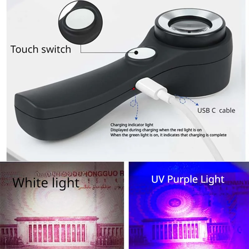 60X-Portable-Magnifying-Glass-Uv-Illuminated-Light-USB-Chargeable ...