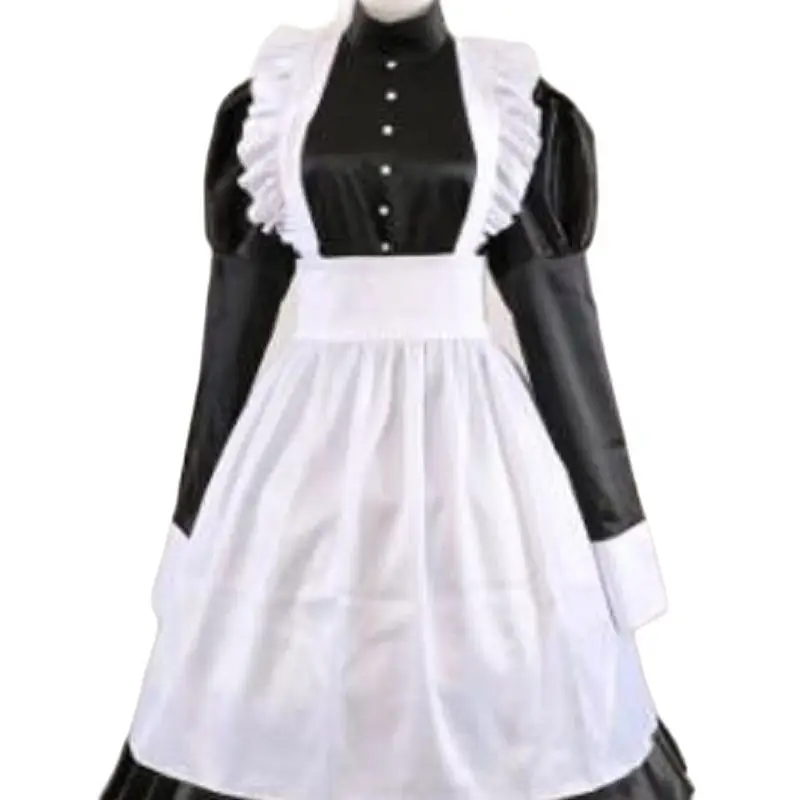 New French Lockable Satin Sissy Black Dress Gothic Lolita Maid Dress ...
