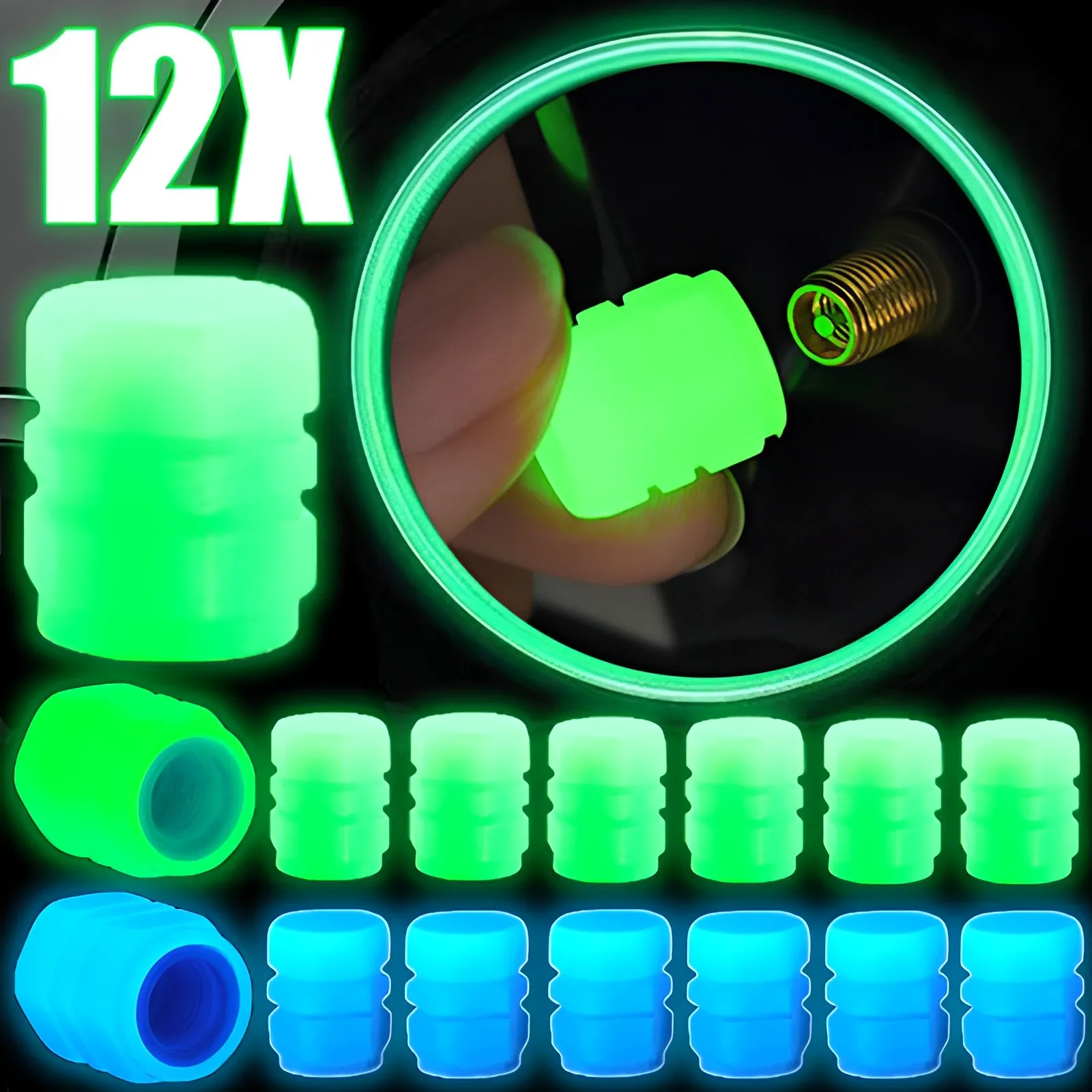12Pcs Car Luminous Tire Valve Caps Fluorescent Night Glowing Motorcycle ...