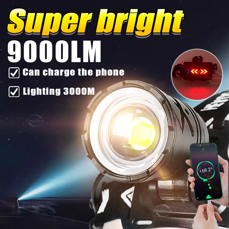 Powerful-XHP160-LED-Laser-Headlamp-9000-Lumens-High-Power-Headlight-USB ...