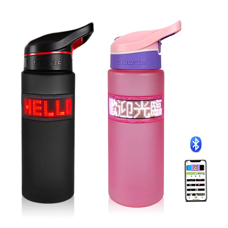 Botella de agua LED Portátil con Bluetooth, recargable, pantalla LED ...