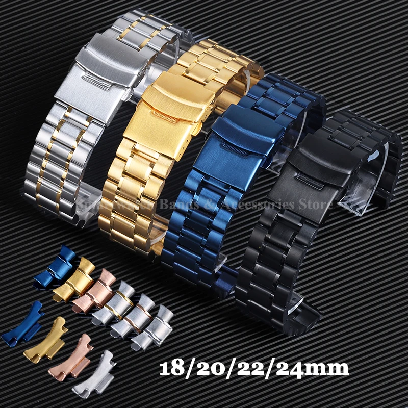 18mm-20mm-22mm-24mm-Stainless-Steel-Watch-Strap-Curved-End-Metal-Wrist ...