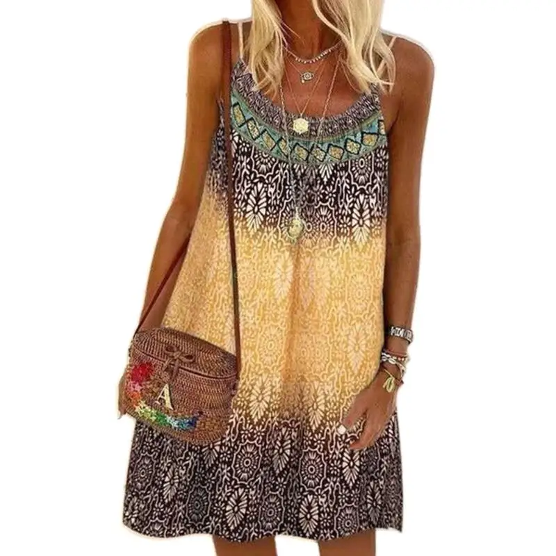 Summer Vintage Printed Women Dress Spaghetti Strap Sundress Loose ...