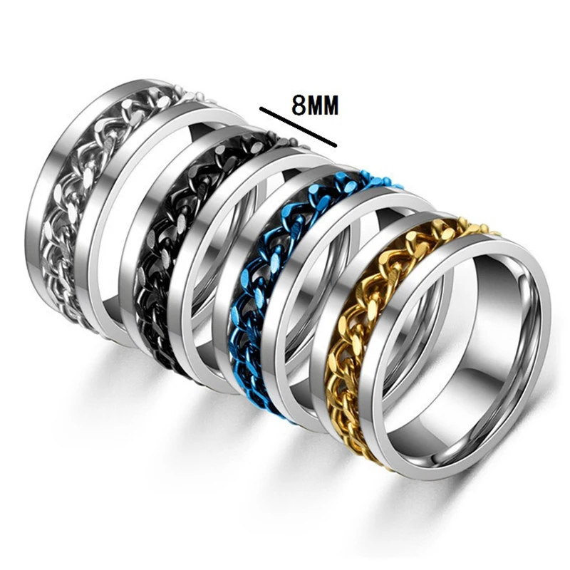 Cool Rotating Anxiety Fidget Rings Titanium Steel Chain Rotable Spinner ...