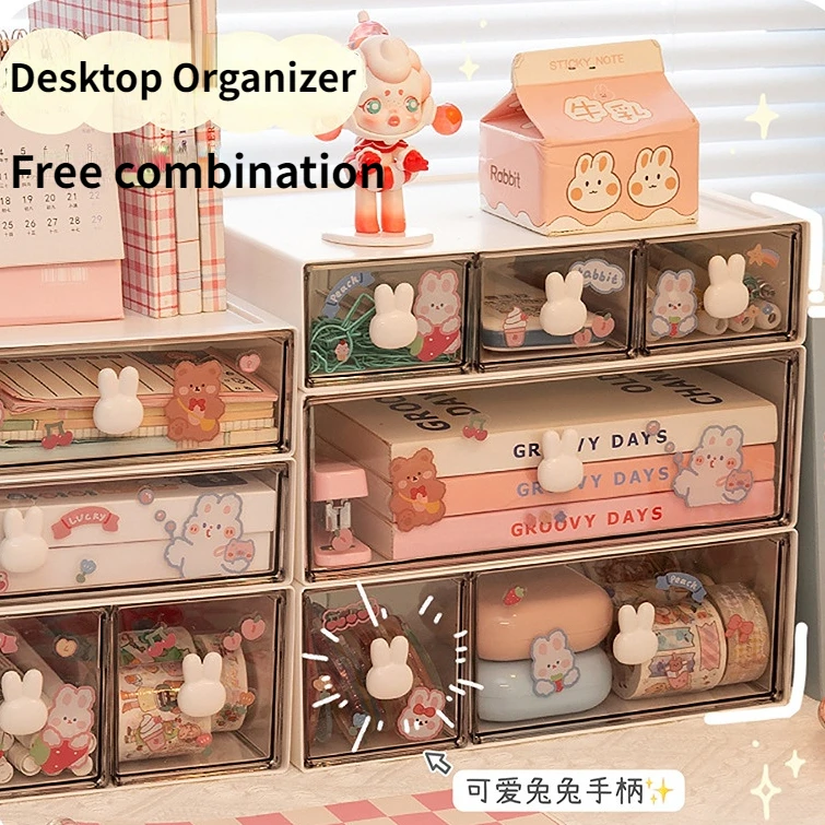 Kawaii Desktop Storage Drawers with Stickers, White Color, Stackable ...