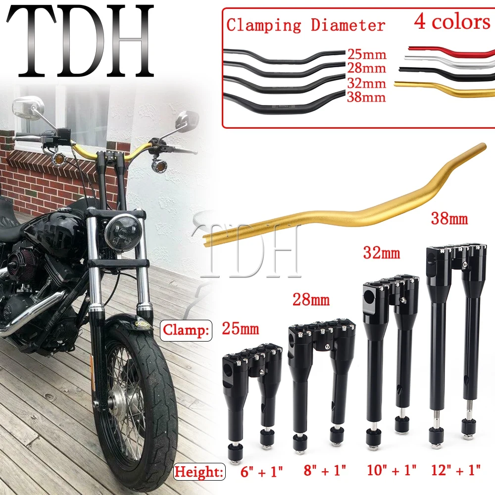 Clube estilo 25mm 38mm guidão t bar bares 6 " 13" riser para harley ...