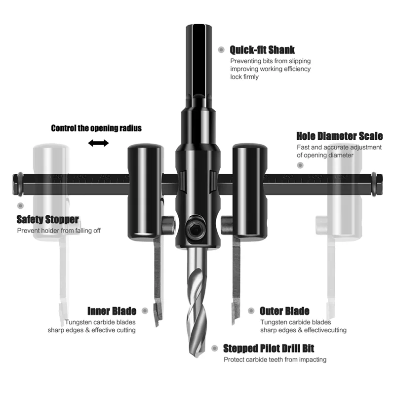 ABGE-30-120Mm Adjustable Circle Hole Opener Hole Cutter Saw Aircraft ...
