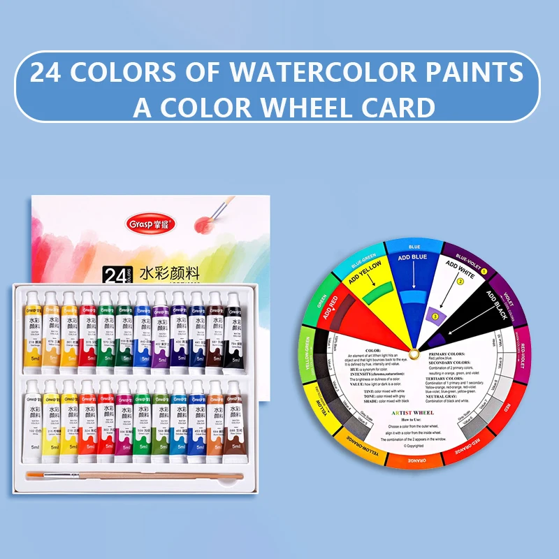 24 Colours Watercolour Paint, Colour Wheel Card Set Kunst Malerei ...