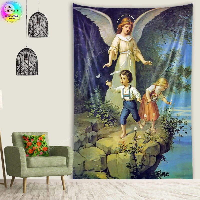 Angel Khranitel Tapestry Jesus Blesses Kids Medieval Decoration Christ ...