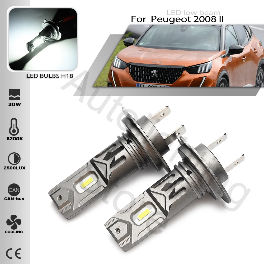 2PCS-Led-Headlights-Bulbs-H18-Low-Beam-6500K-Auto-Lighting-For-PEUGEOT ...