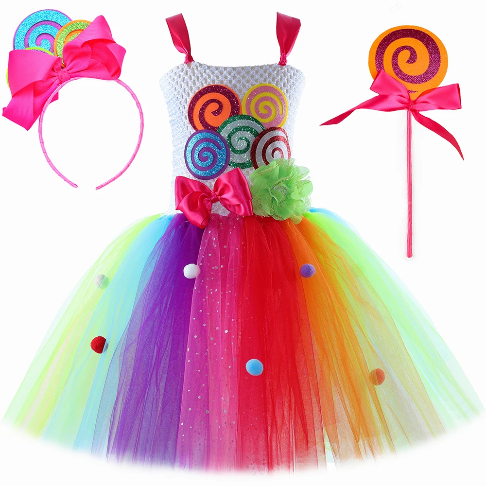 Girls Lollipop Candy Tutu Dress Costume for Kids Rainbow Tulle Princess ...