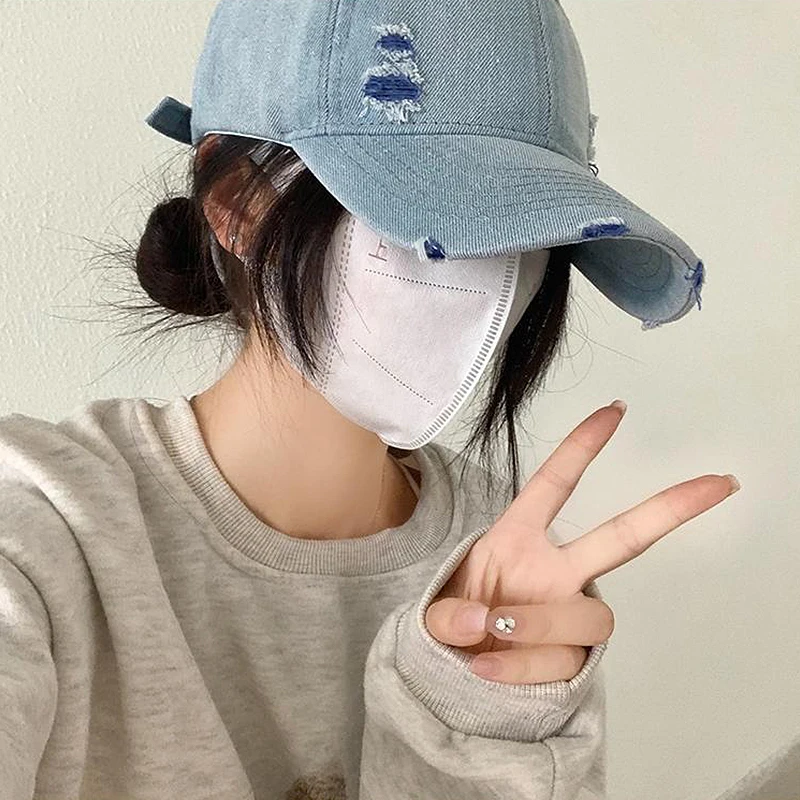 Fashion-Holes-Baseball-Hat-For-Women-Men-Retro-Denim-Duck-Tongue-Cap ...