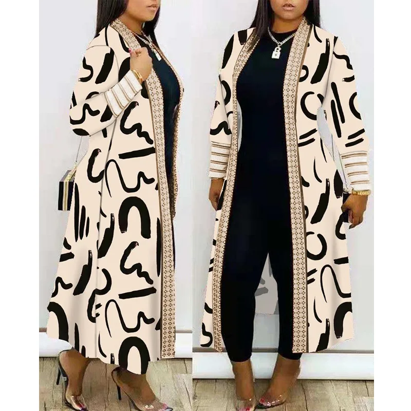 Cárdigan largo con estampado de moda para mujer, Chaqueta larga holgada ...