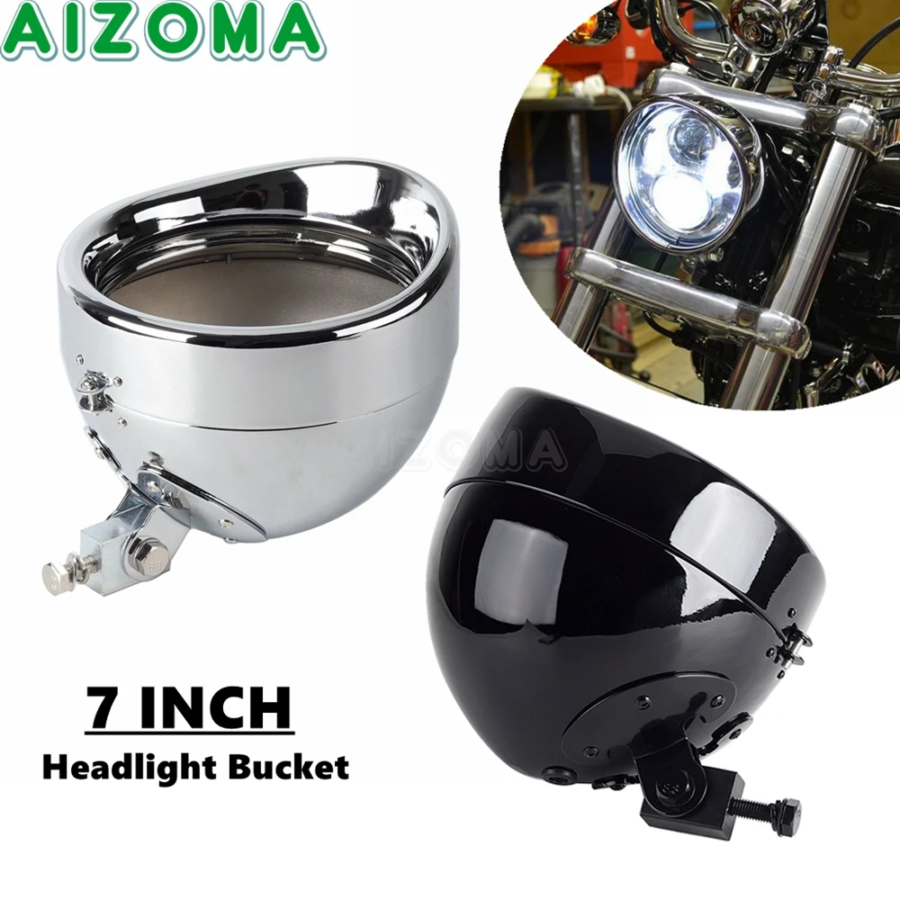 Retro-7-Headlight-Housing-Bucket-Shell-For-Cruiser-Chopper-Bobber-Cafe ...