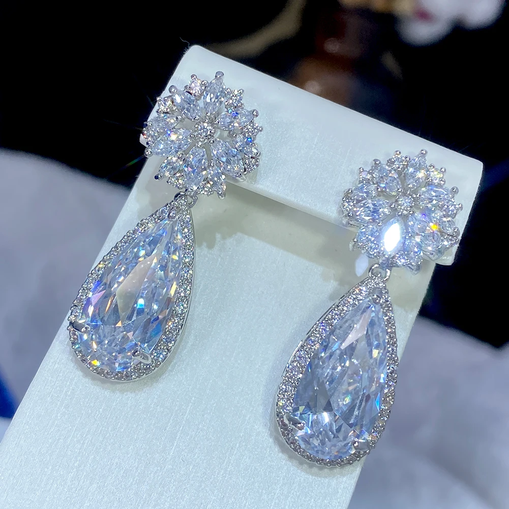 Elegant AAA+ Cubic Zirconia Drop Earrings for Women Bridal Wedding Jewelry Accessories Classique ...