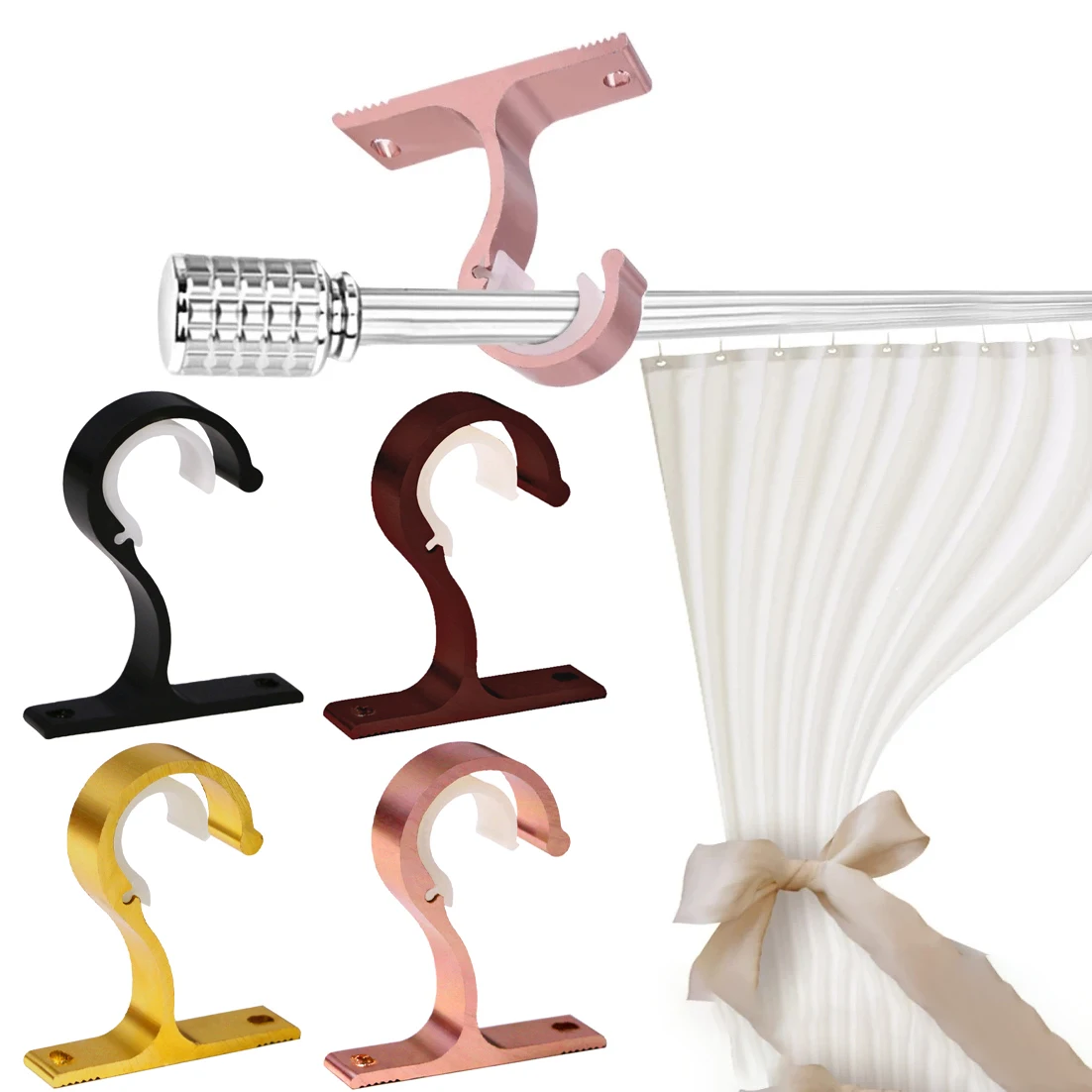 1pcs Aluminium Alloy Curtain Rods Bracket Diy Drapery Rod Holders ...