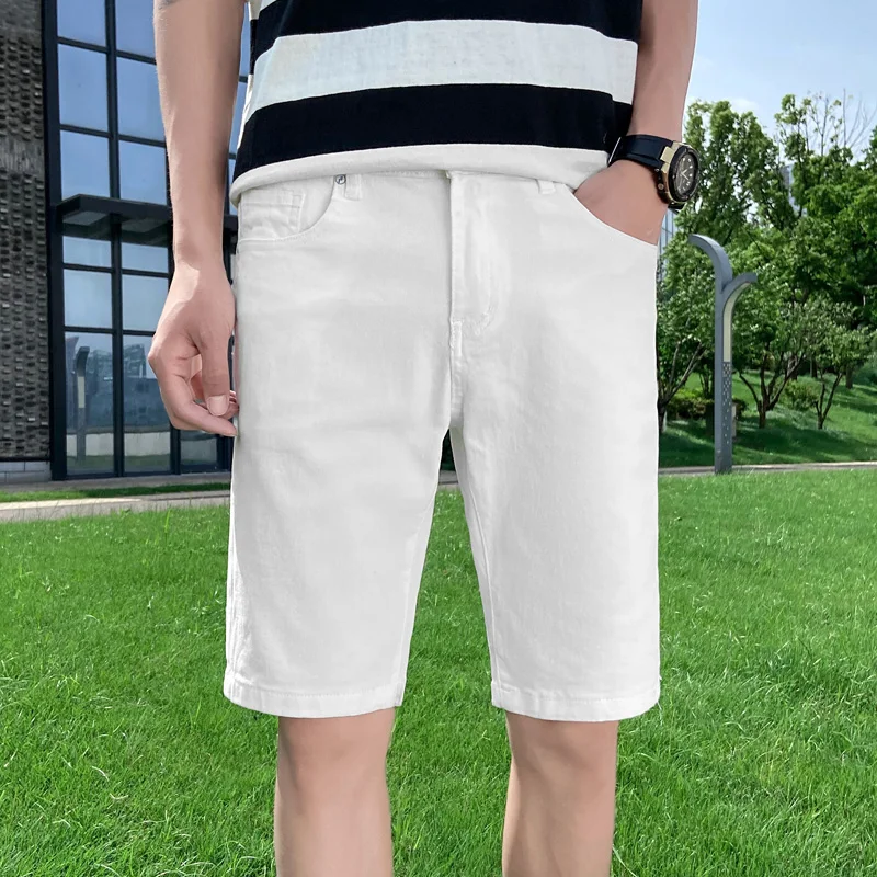 Summer-New-White-Denim-Shorts-Men-s-Ripped-Straight-Slim-Classic ...