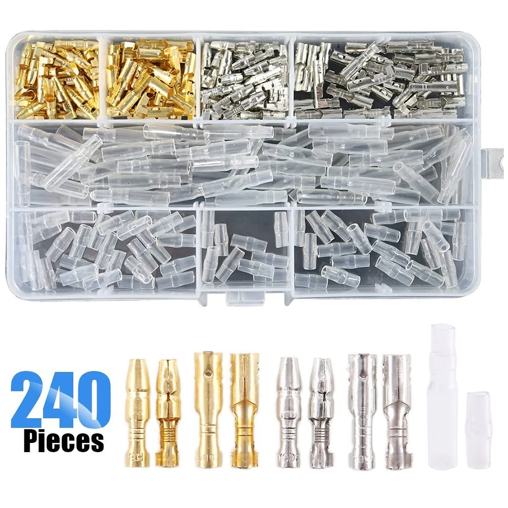 240pcs-3-9mm-Brass-Male-Female-Bullet-Terminal-Wire-Connector-Blocks ...
