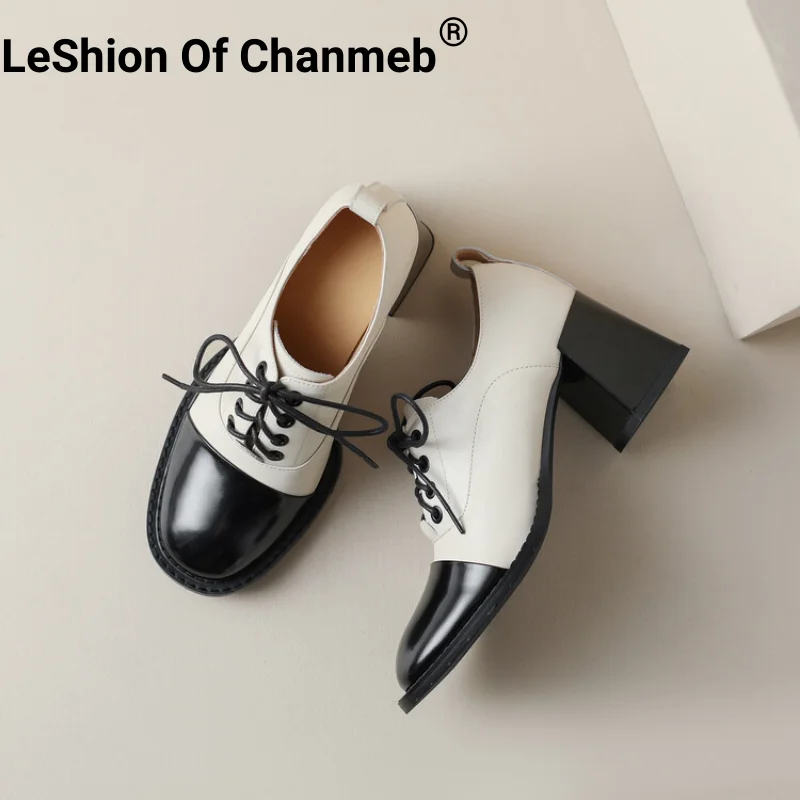 LeShion-Of-Chanmeb-Brand-Genuine-Leather-Derby-Pumps-Women-Lace-up-Mix ...