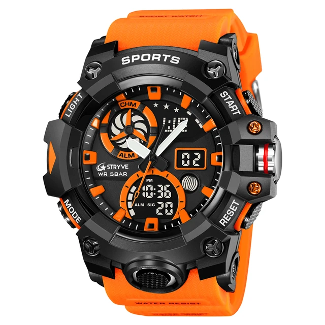 2023 STRYVE Dual Time Sport Men Watches 50m Waterproof Digital Watch ...