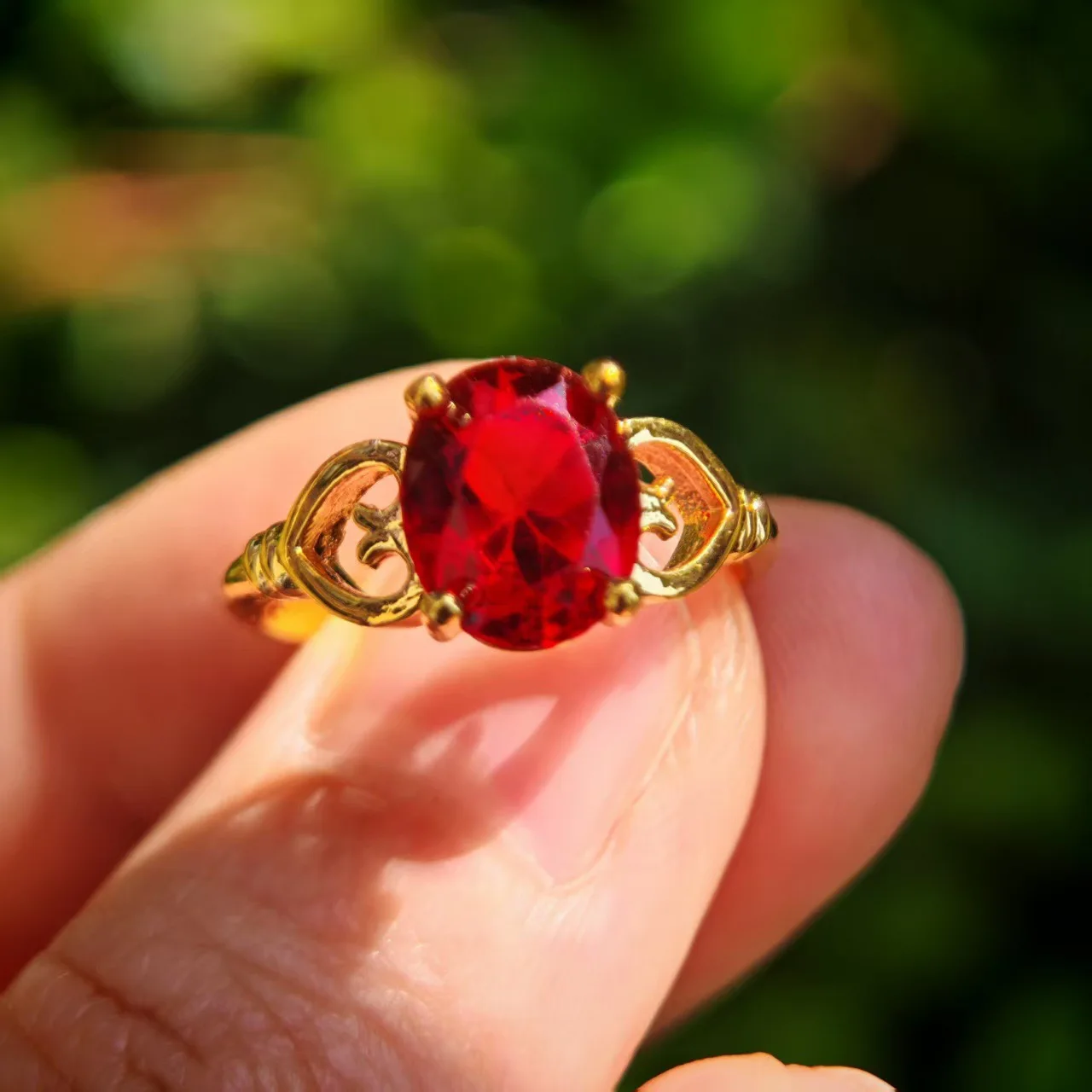 9999 pure gold 24k real gold ring, natural red, blue, green crystal ...