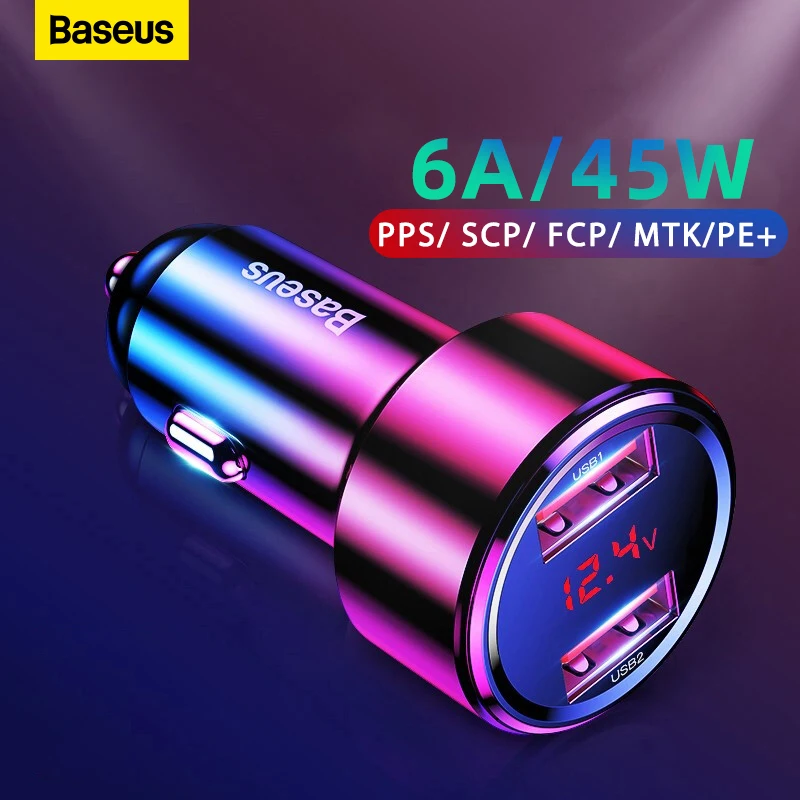 Baseus Quick Car Charger 6A 45W Dual USB Type C QC4.0 PD3.0 Fast ...