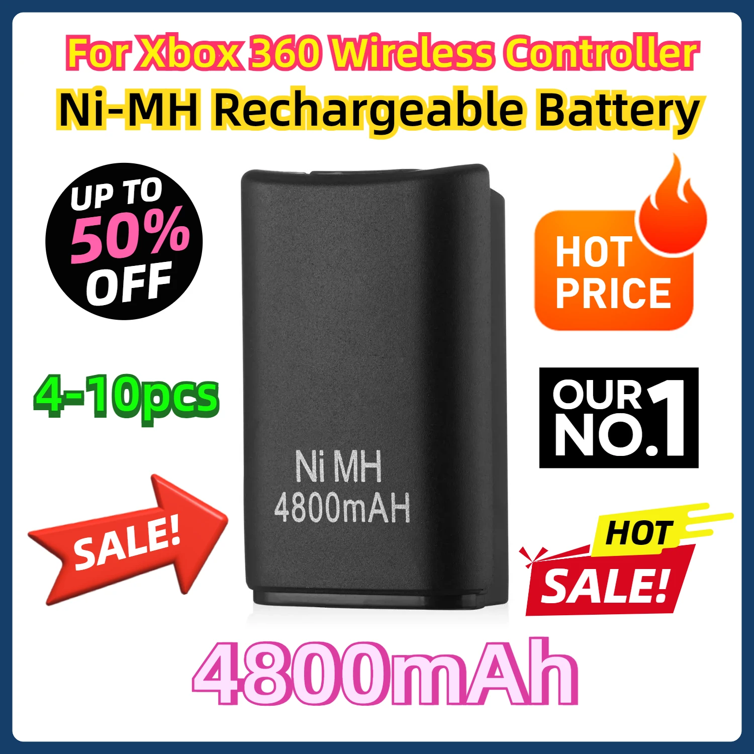 4-10pcs-For-Xbox-360-Wireless-Controller-4800mAh-Ni-MH-Rechargeable ...