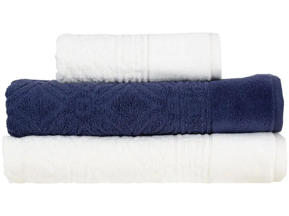 Karsten Cotton Mitra Ivory and Naval Bath Towel Set 3 Pieces ...