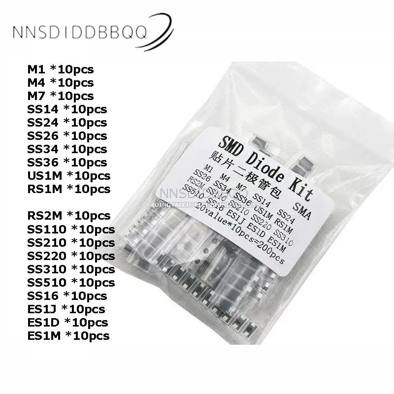 SMD-Triode-Set-SMA-20-Kinds-Each-10pcs-M1-M4-M7-SS34-SS14-RS1M-SS110 ...